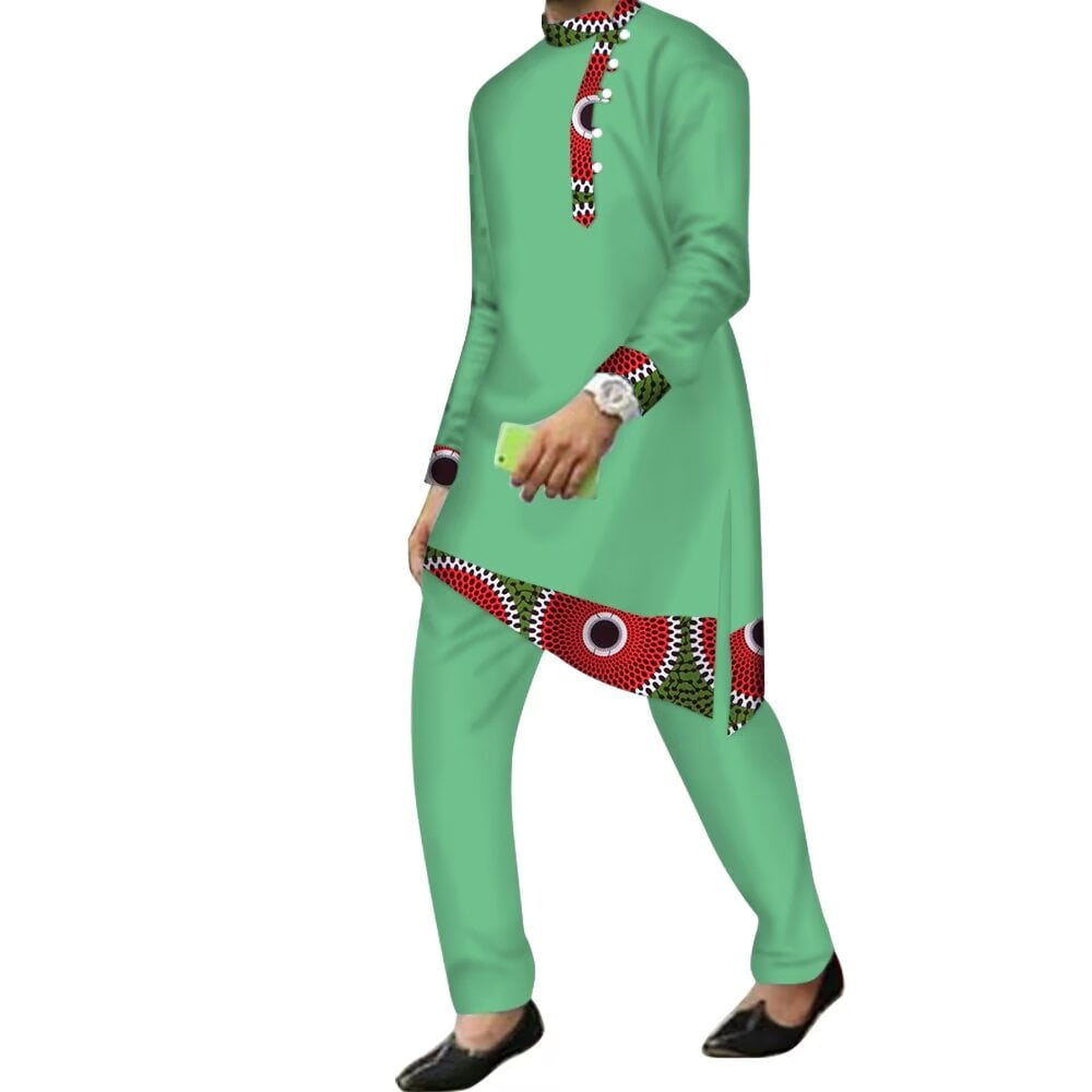 BAZINRICHE African Clothes for Men 2pcs Set Big and Tall Long Sleeve Shirt and Pants Dashiki ...