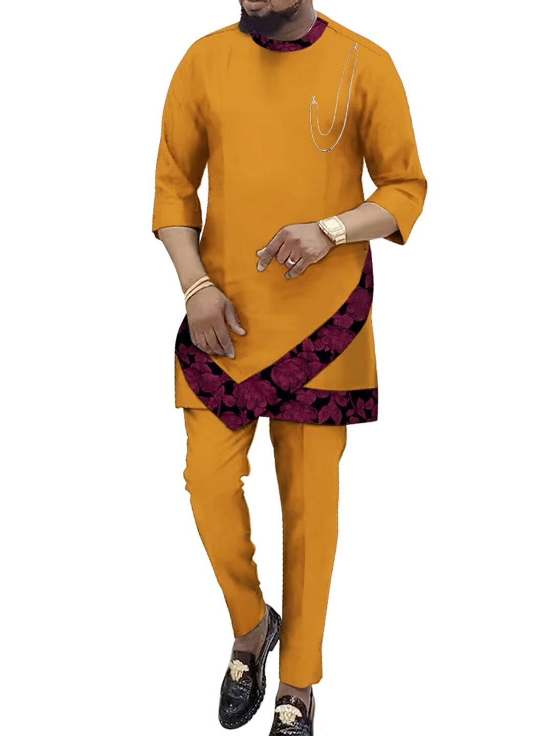 BAZINRICHE African Mens Clothing Dashiki 3/4 Sleeve Shirts Robe and ...