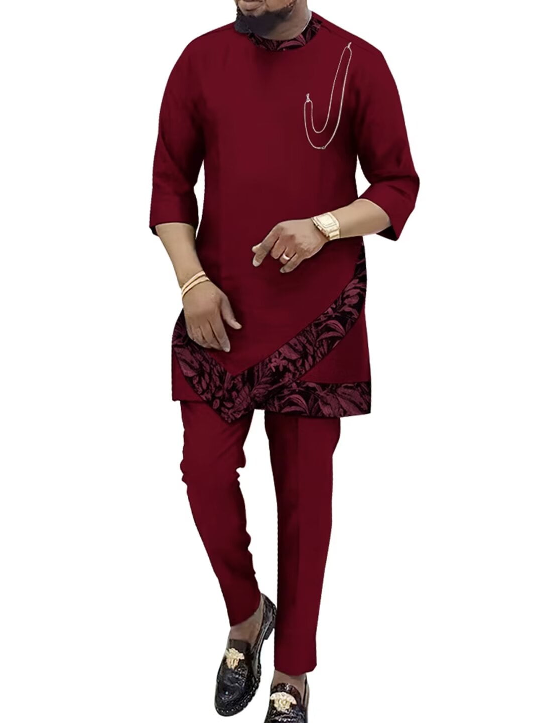 BAZINRICHE African Mens Clothing Dashiki 3/4 Sleeve Shirts Robe and ...