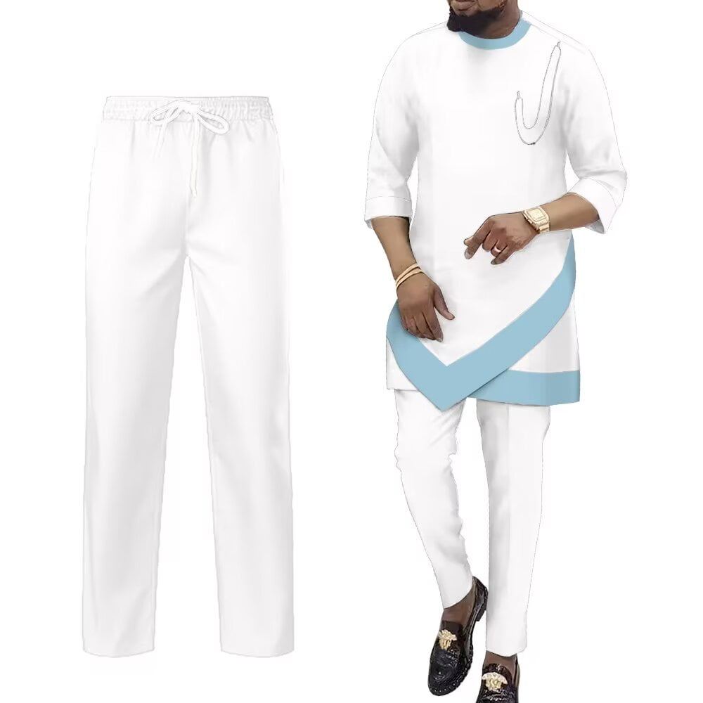 BAZINRICHE African Mens Clothing Dashiki 3/4 Sleeve Shirts Robe and ...