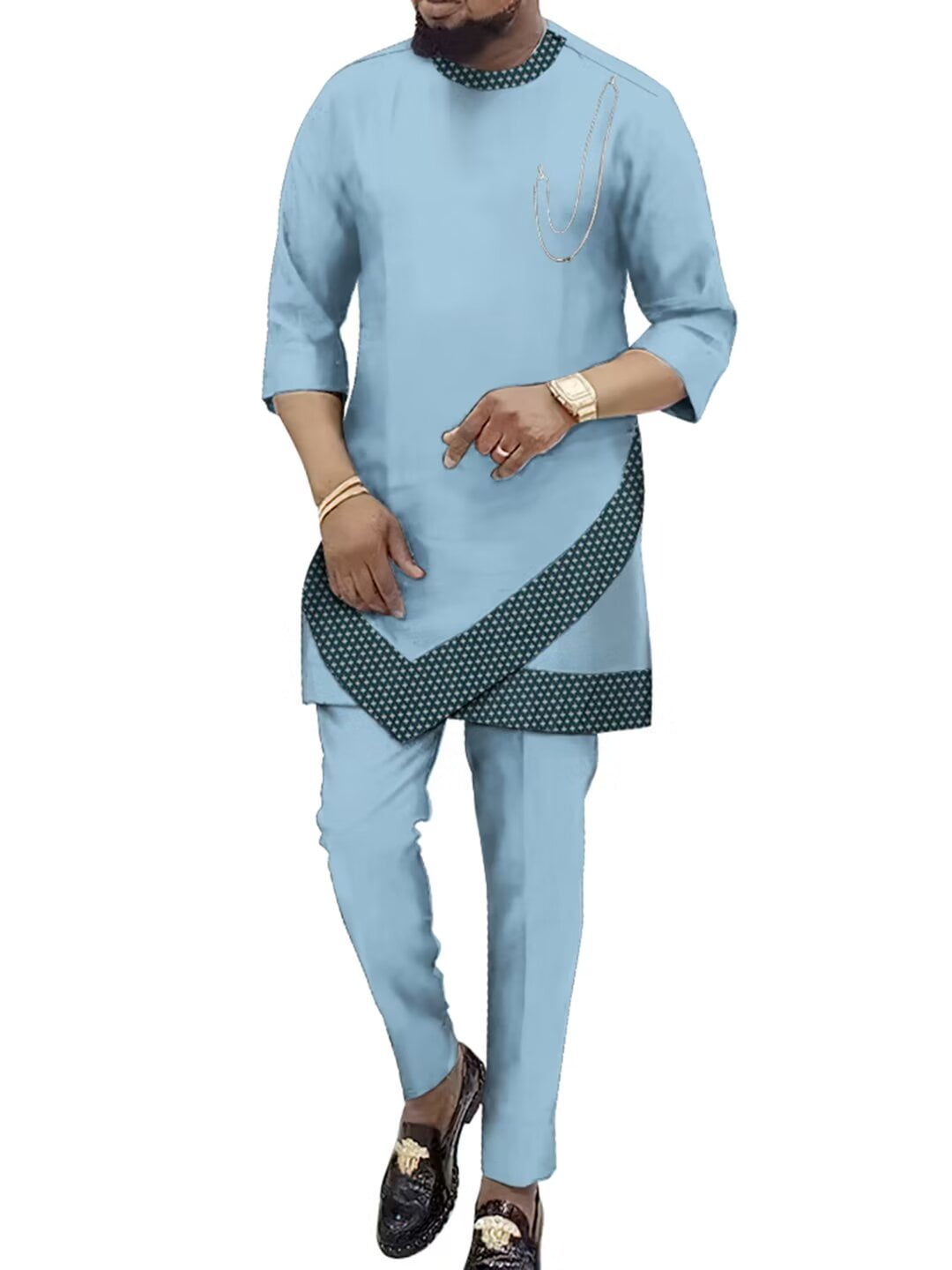 BAZINRICHE African Mens Clothing Dashiki 3/4 Sleeve Shirts Robe and ...