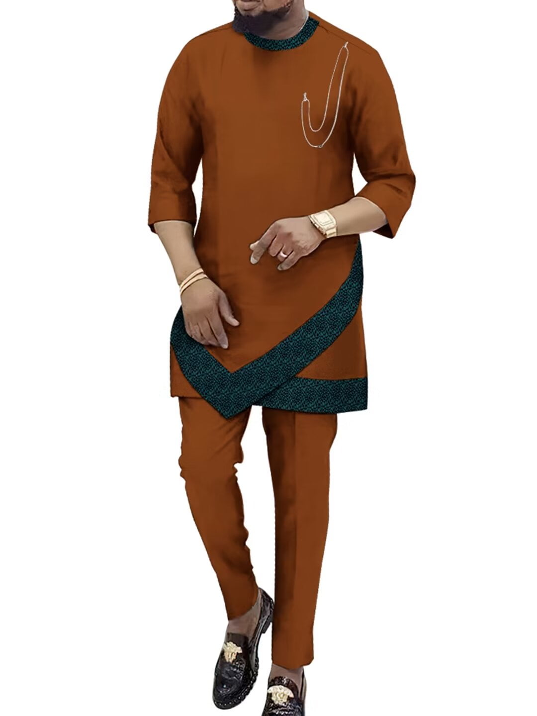 BAZINRICHE African Mens Clothing Dashiki 3/4 Sleeve Shirts Robe and ...