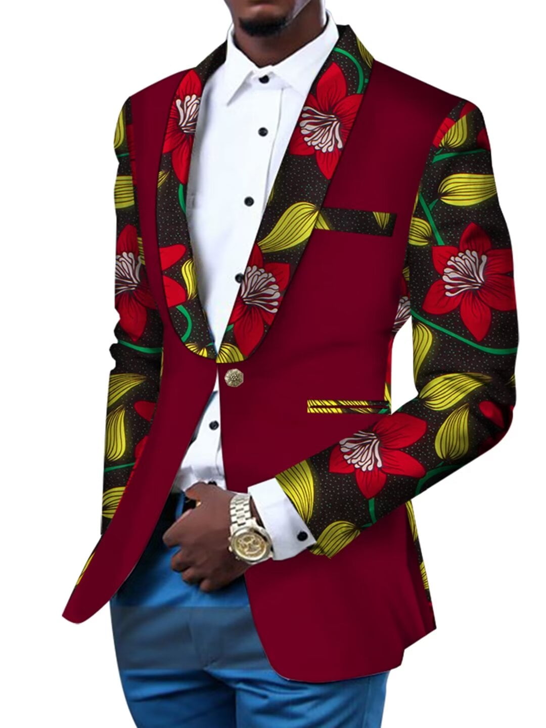 BAZINRICHE African Print Men's Jacket Blazer Wedding Banquet Fit Business Causal Dashiki Blazer ...