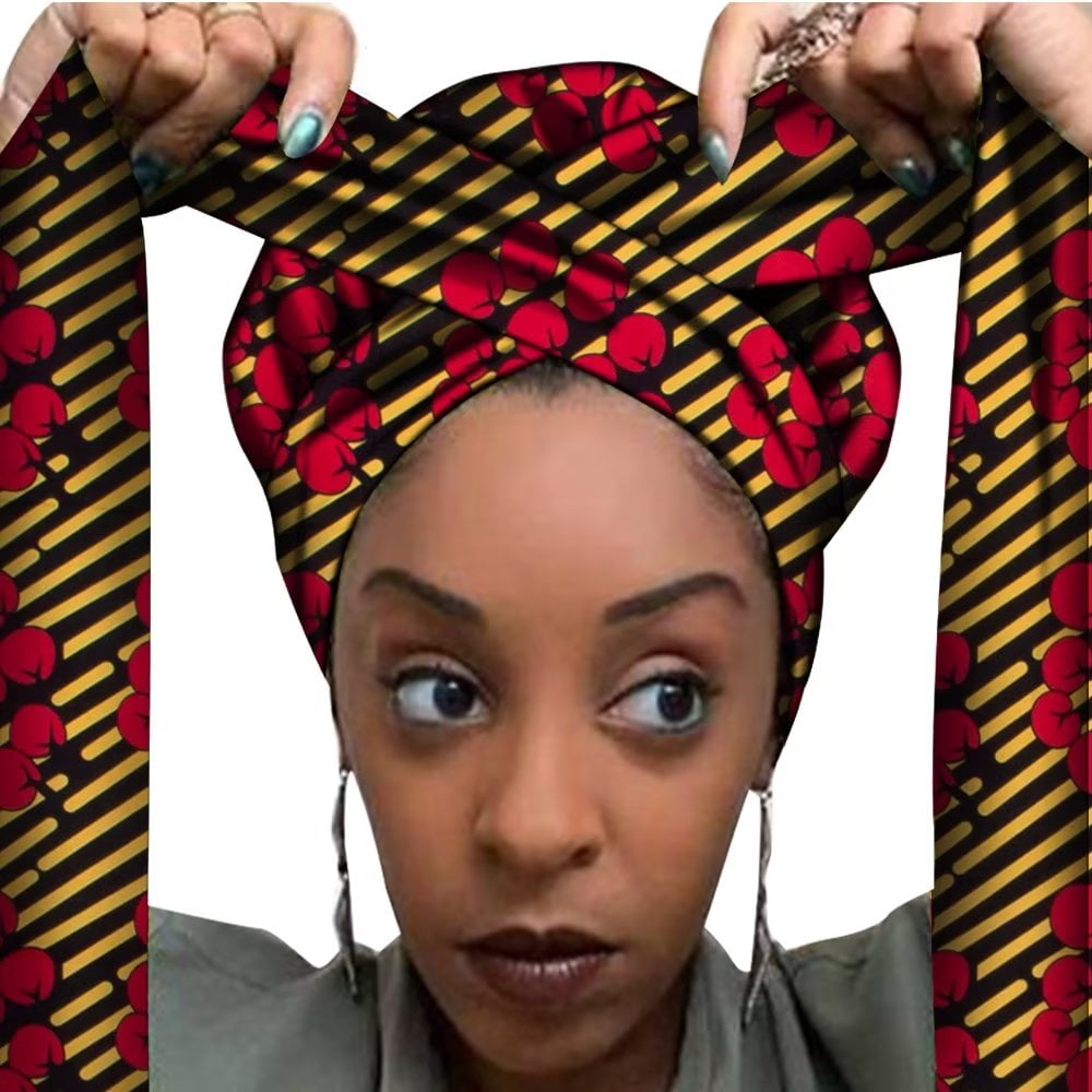 BAZINRICHE African Print Satin Bonnet with Long Ribbon Wrap Double ...