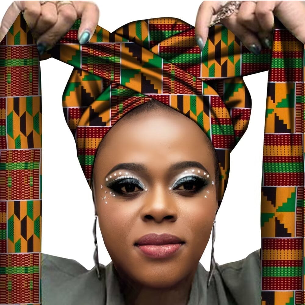 African Print Satin Bonnet, Long Ribbon Wrap, Double Layer, Ankara ...