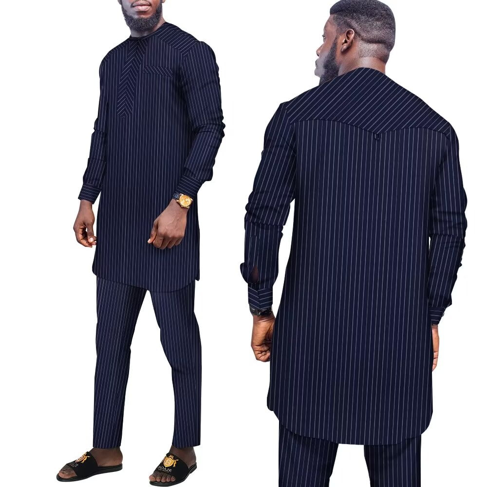 BAZINRICHE African Suit for Men 2 PCS Set Traditional Stripe Blazer and ...