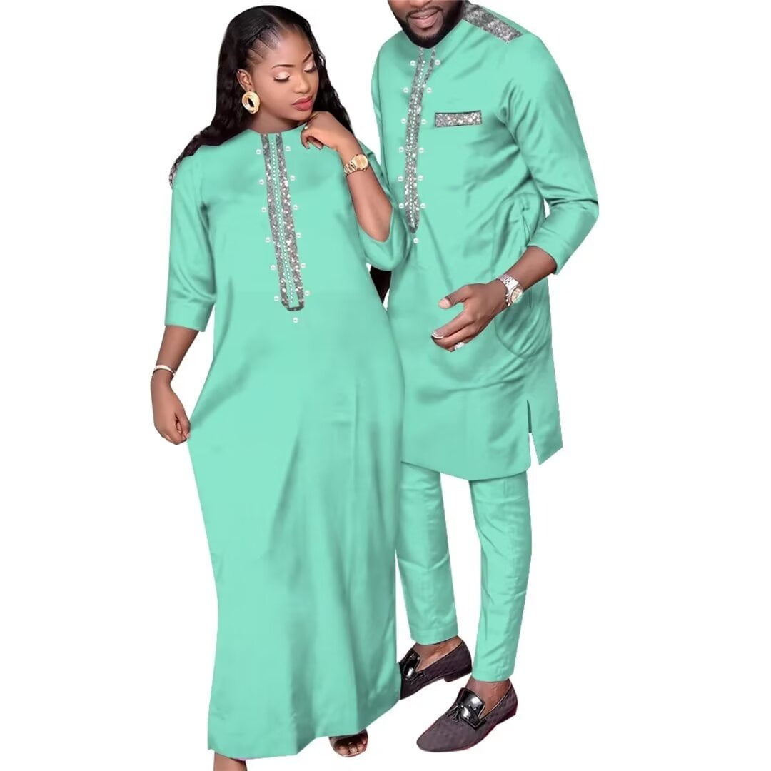 BAZINRICHE African Traditional Couple Clothing Maxi Dresses Dashiki Men ...