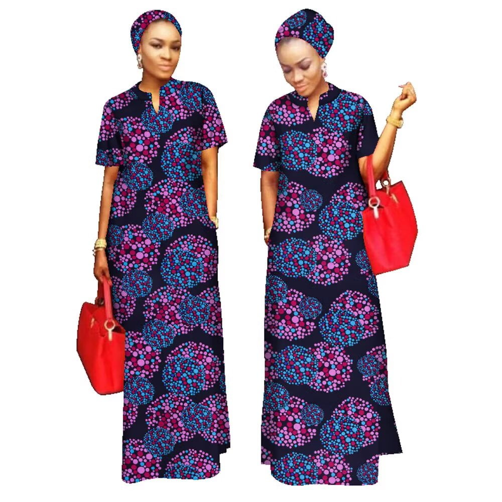 BAZINRICHE African Women Clothing O-neck Cotton Robe Long Dresses Free ...