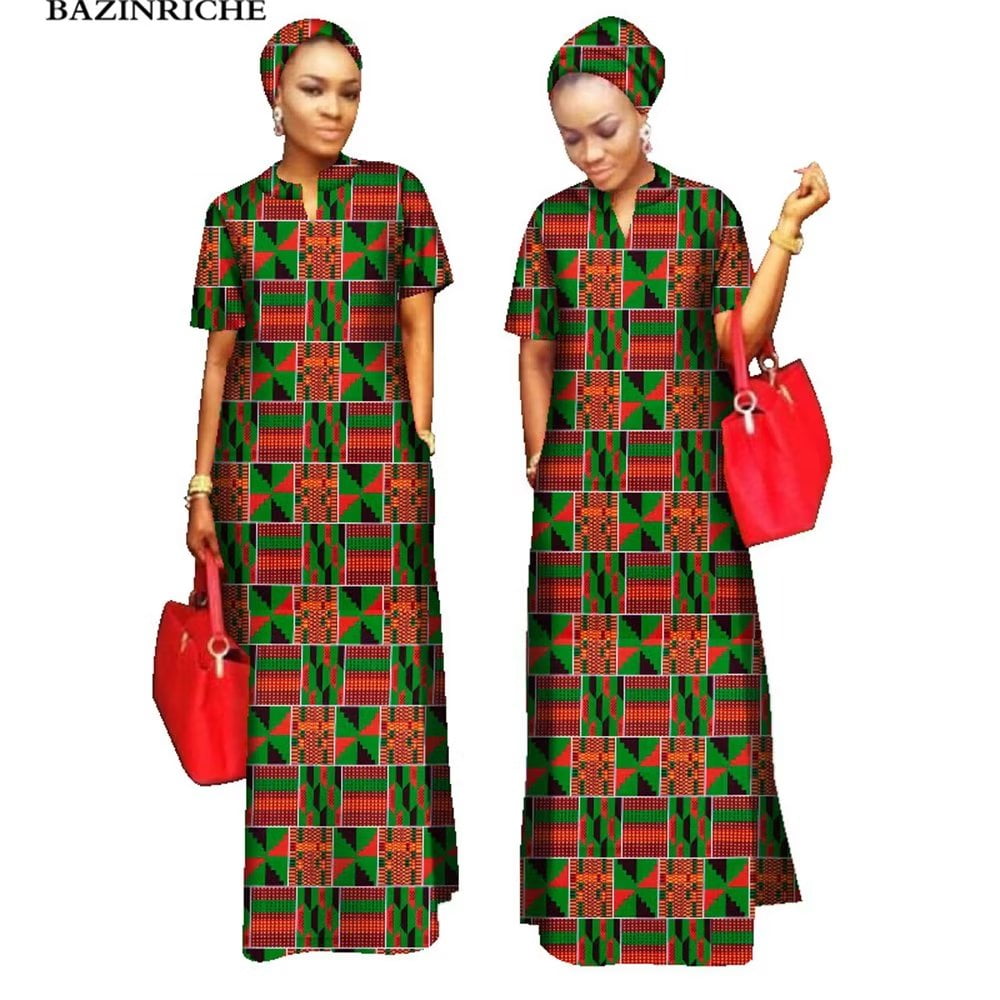 BAZINRICHE African Women Clothing O-neck Cotton Robe Long Dresses Free ...