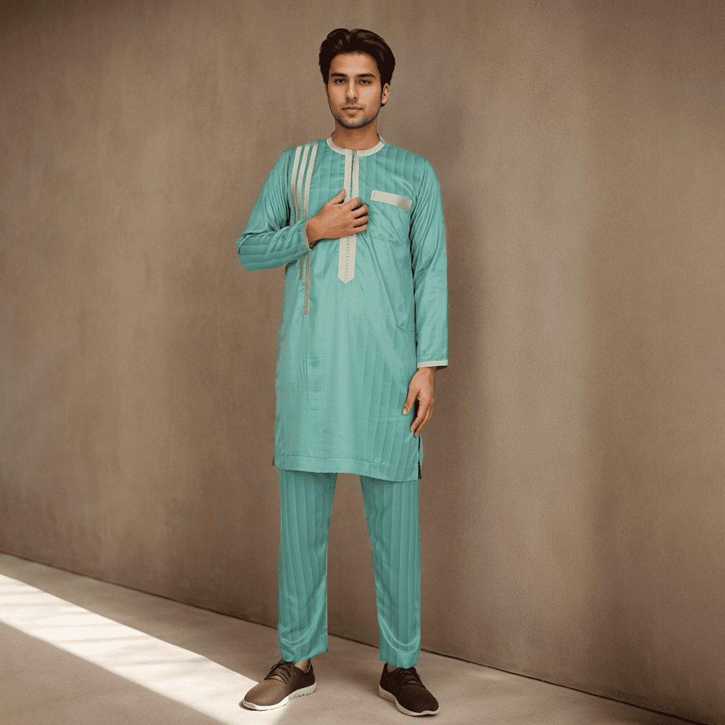 BAZINRICHE Arab Big and Tall Men's Robe Long Sleeve Thobe Tops Pants ...