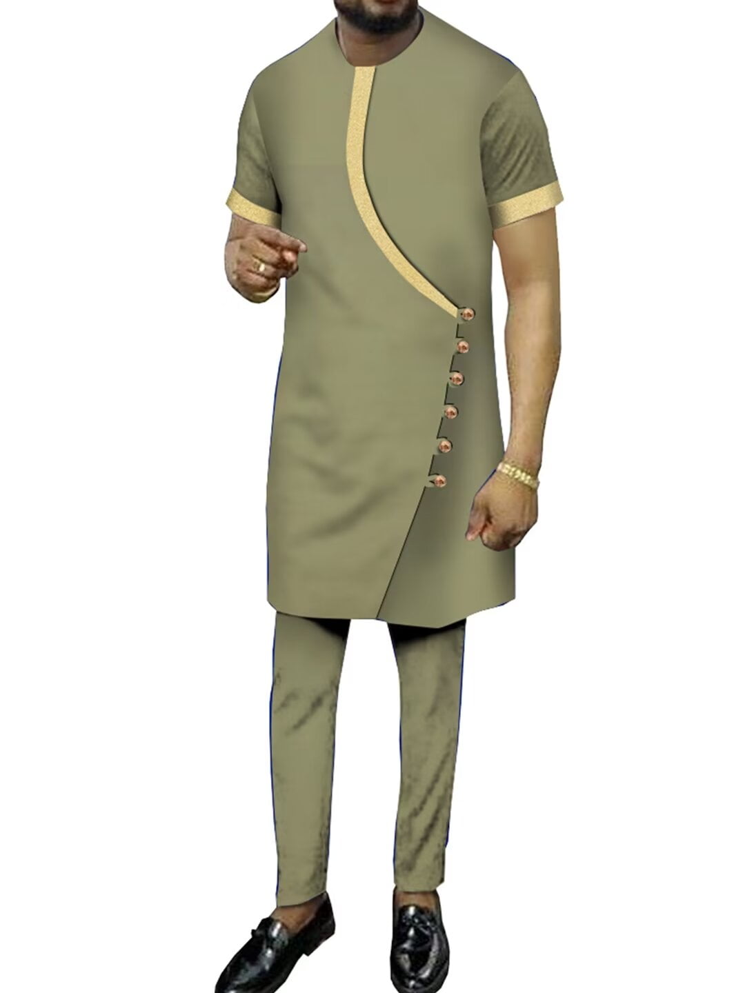 BAZINRICHE Male Fit Fancy Short Sleeve Top and Pant Set Party Business ...