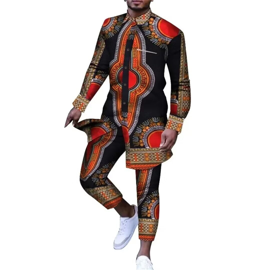 BAZINRICHE Men Outfit African Clothes Ankara Print Dashiki Suit for Men ...