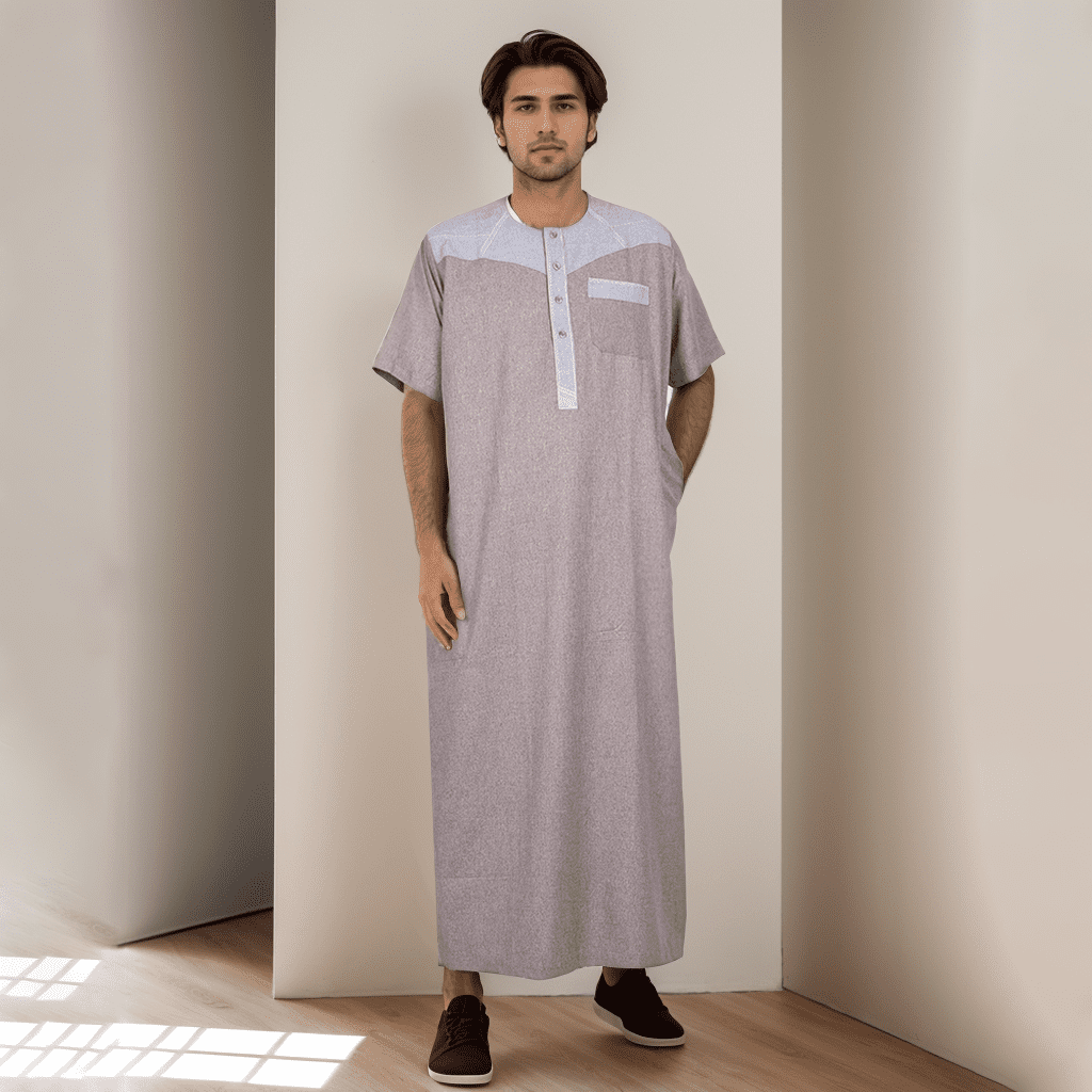 BAZINRICHE Men's Causal Kaftan Robe Short Sleeve Thobe Saudi Arabic ...