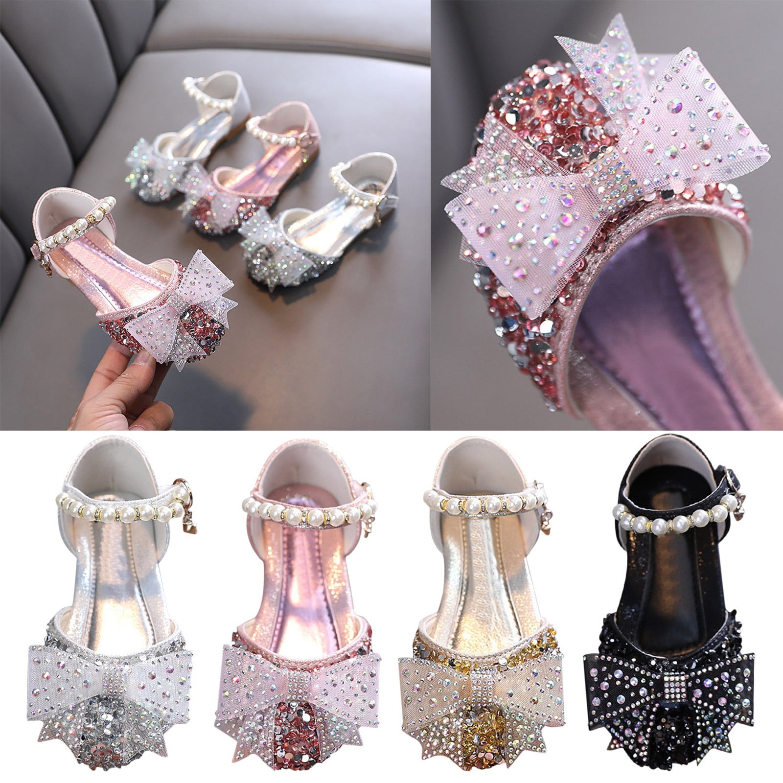 BAnala Little Girls Dress Pumps Glitter Sequins Princess Low Heels Mary Jane Party Dance Shoes ...
