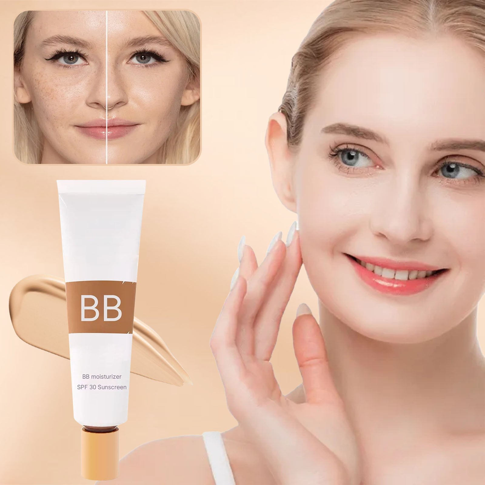 BB Blur Tinted Moisturizer Spf 30, BB Tinted Primer with Brush, Full Coverage Light-Medium Skin ...