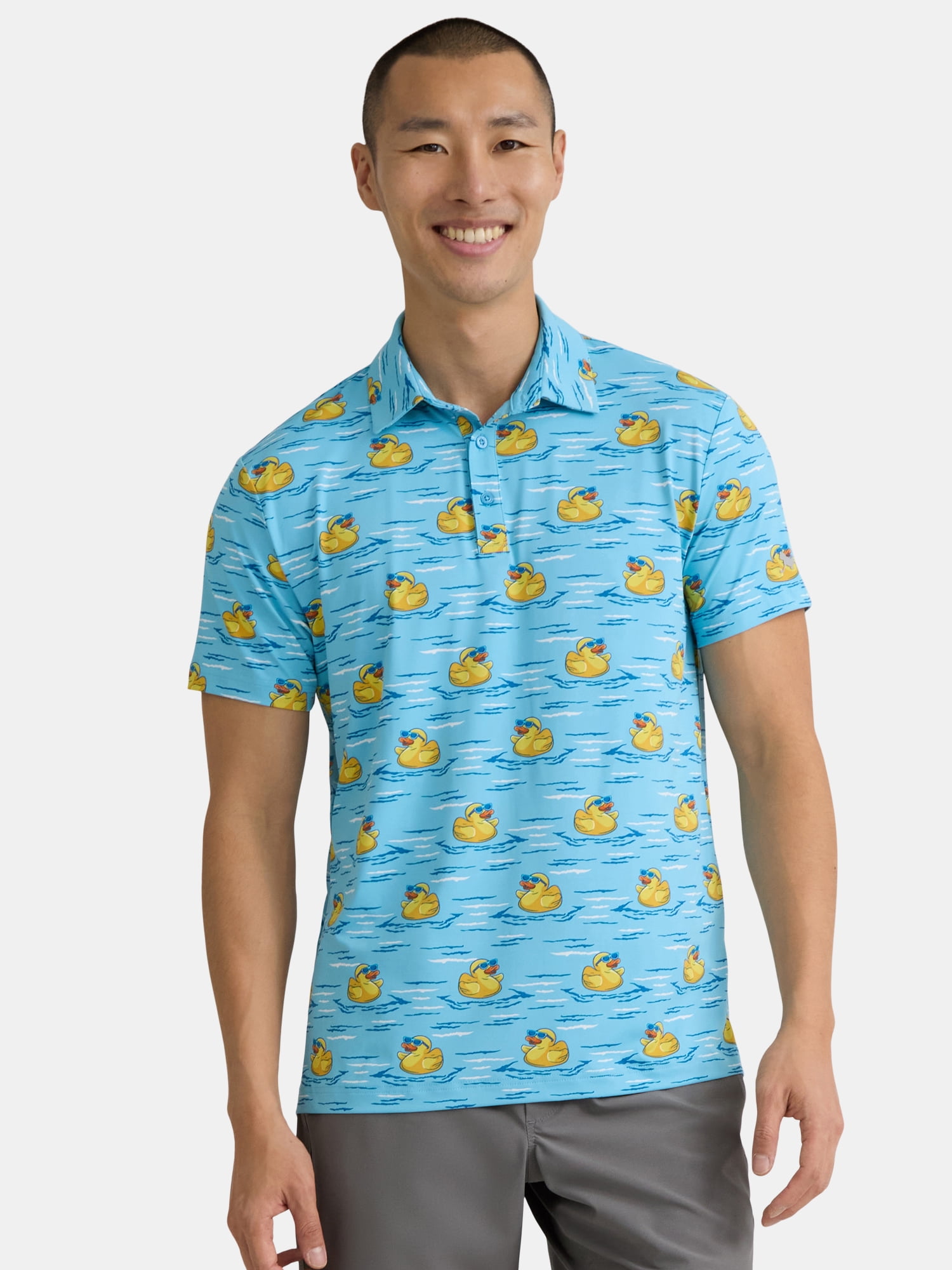 Birdie Bound Men's and Big Men’s Swimming Rubber Duck Golf Polo Shirt ...