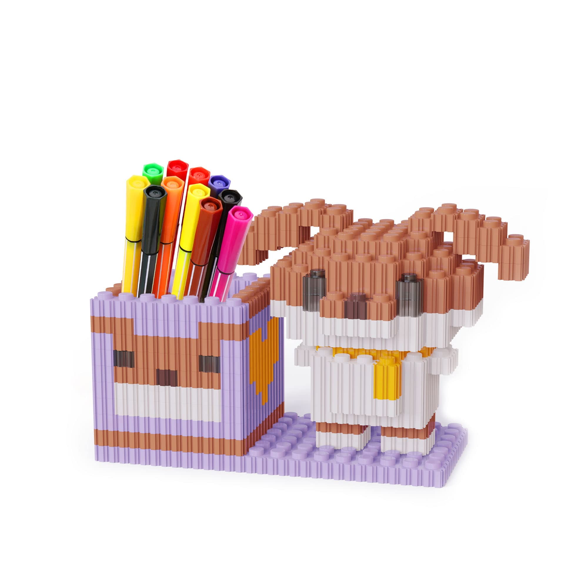 BB FUN HOUSE Pen STF9 Holder Building Toy Set Pixel Art Puzzle Bricks for Create 3D Dog Animal ...