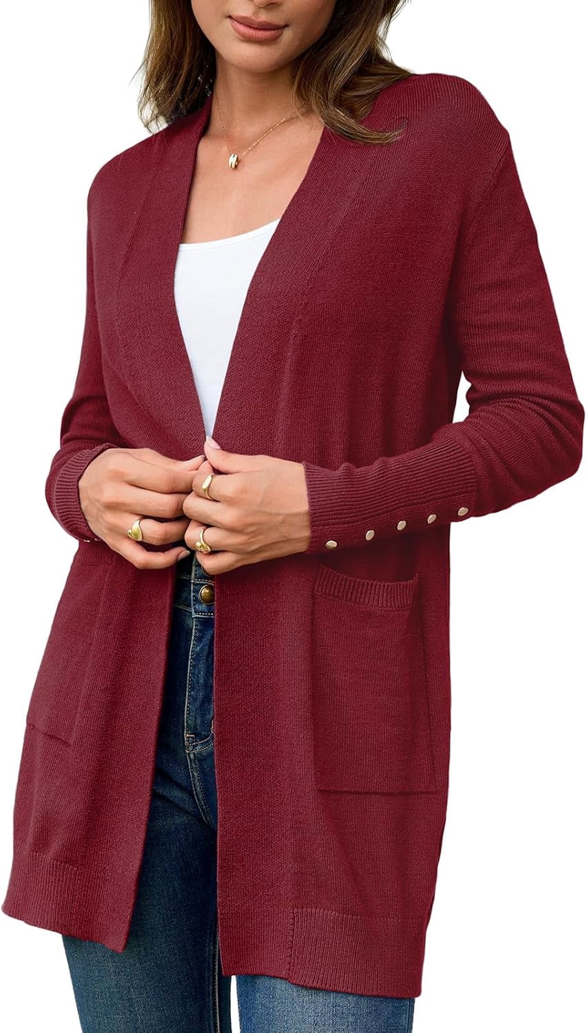 BB&KK Women's Cardigan Sweaters Button Cuff Long Sleeve Knit Open Front ...