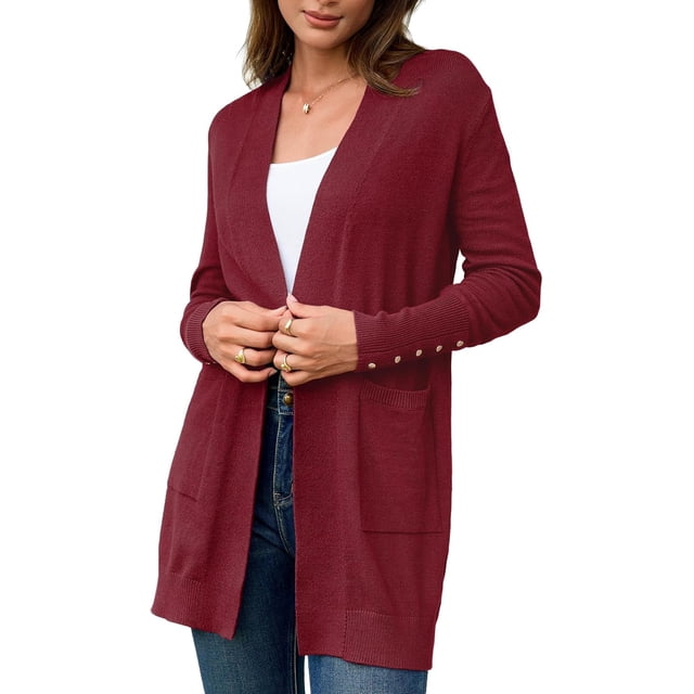 BB&KK Women's Cardigan Sweaters Button Cuff Long Sleeve Knit Open Front ...
