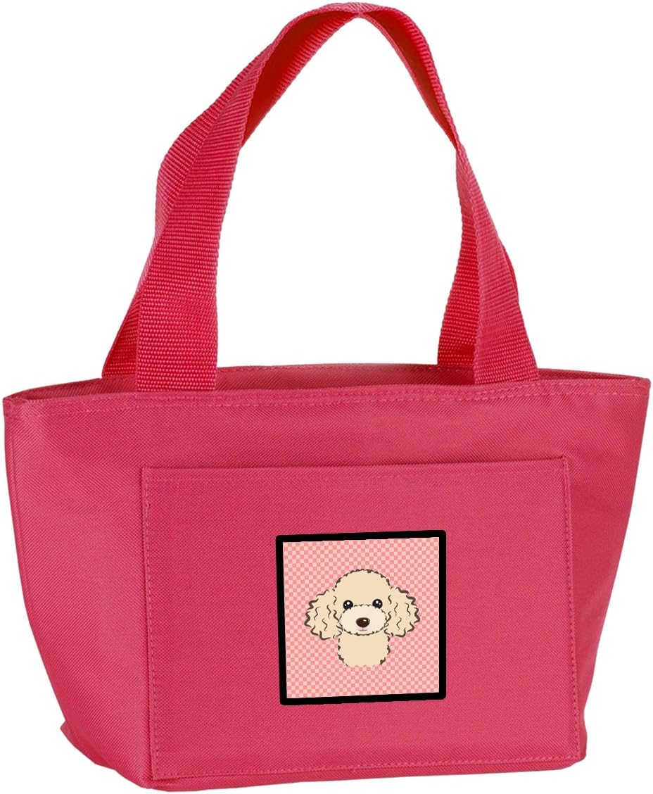 BB1258PK-8808 Checkerboard Pink Buff Poodle Lunch Bag Insulated Lunch ...
