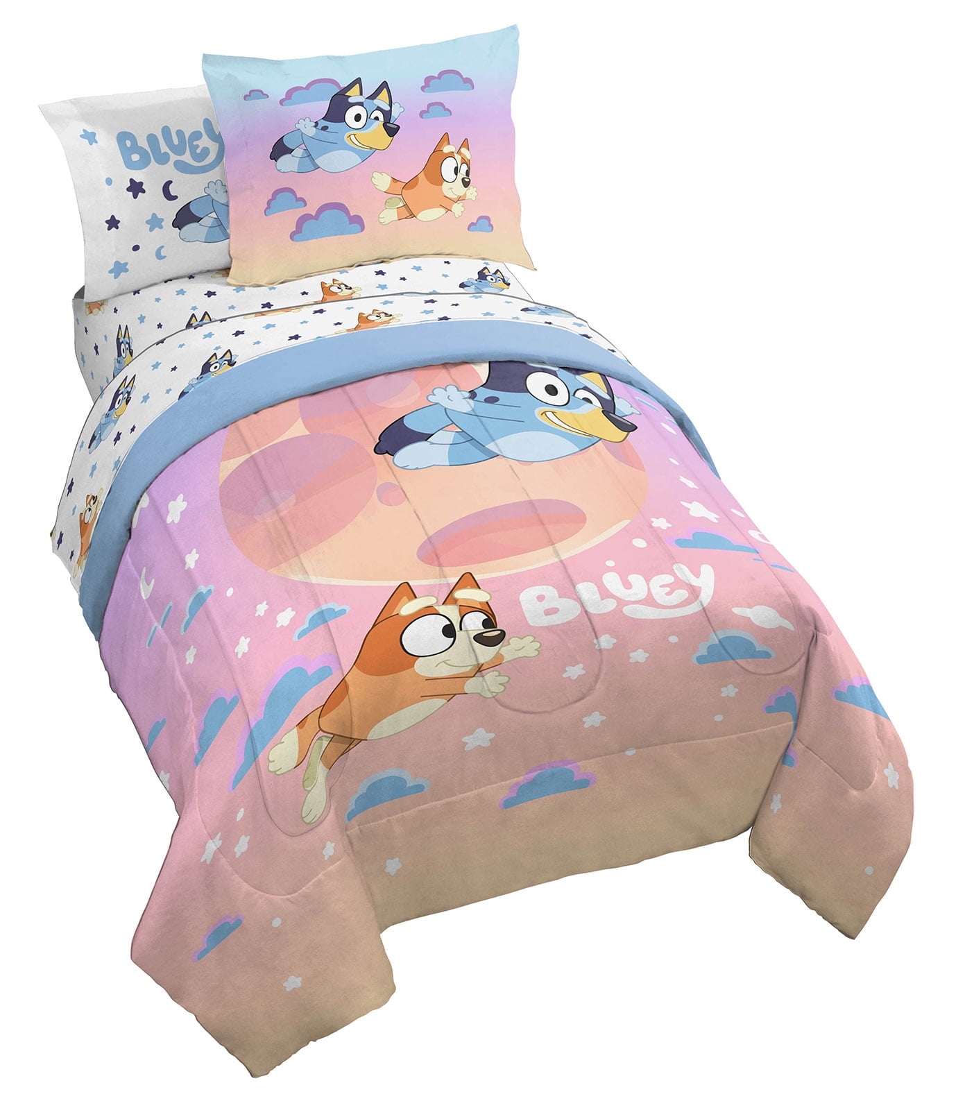 BBC Bluey Sisters Sleepy Time 7 Piece Full Size Kids Bed Set with Shams ...