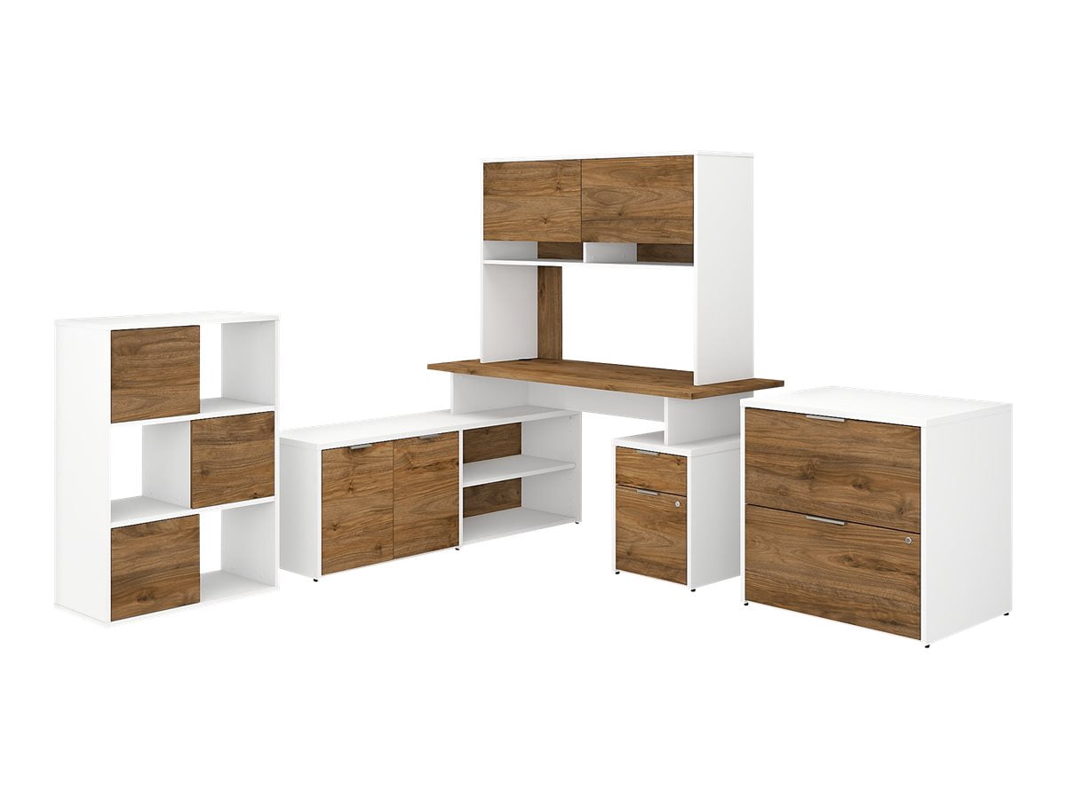 BBF Jamestown - Table with 2-drawer lateral file cabinet - with hutch ...