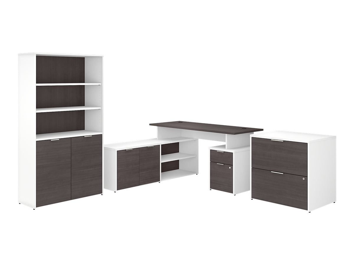 BBF Jamestown - Table with 5-shelf bookcase, 2-drawer lateral file ...