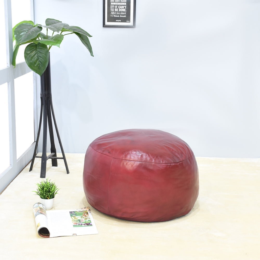 BBH Homes Black Round Leather Pouf Ottoman Handmade Recycled Cotton ...