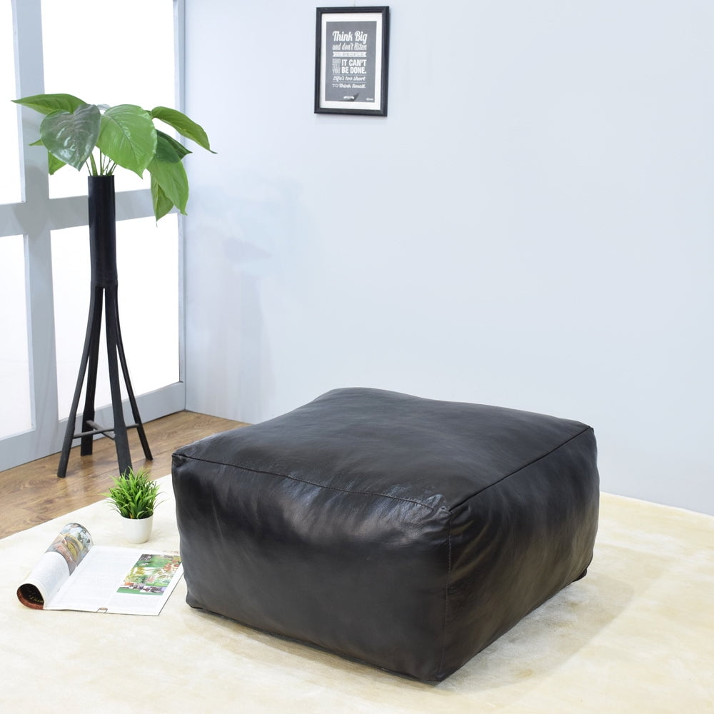 Handmade Eco-Friendly Solid Leather Pouf Black Color Square 21" x 21" x ...
