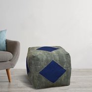 Weston Home Dinant Upholstered Square Pouf Ottoman, Ivory & Black ...