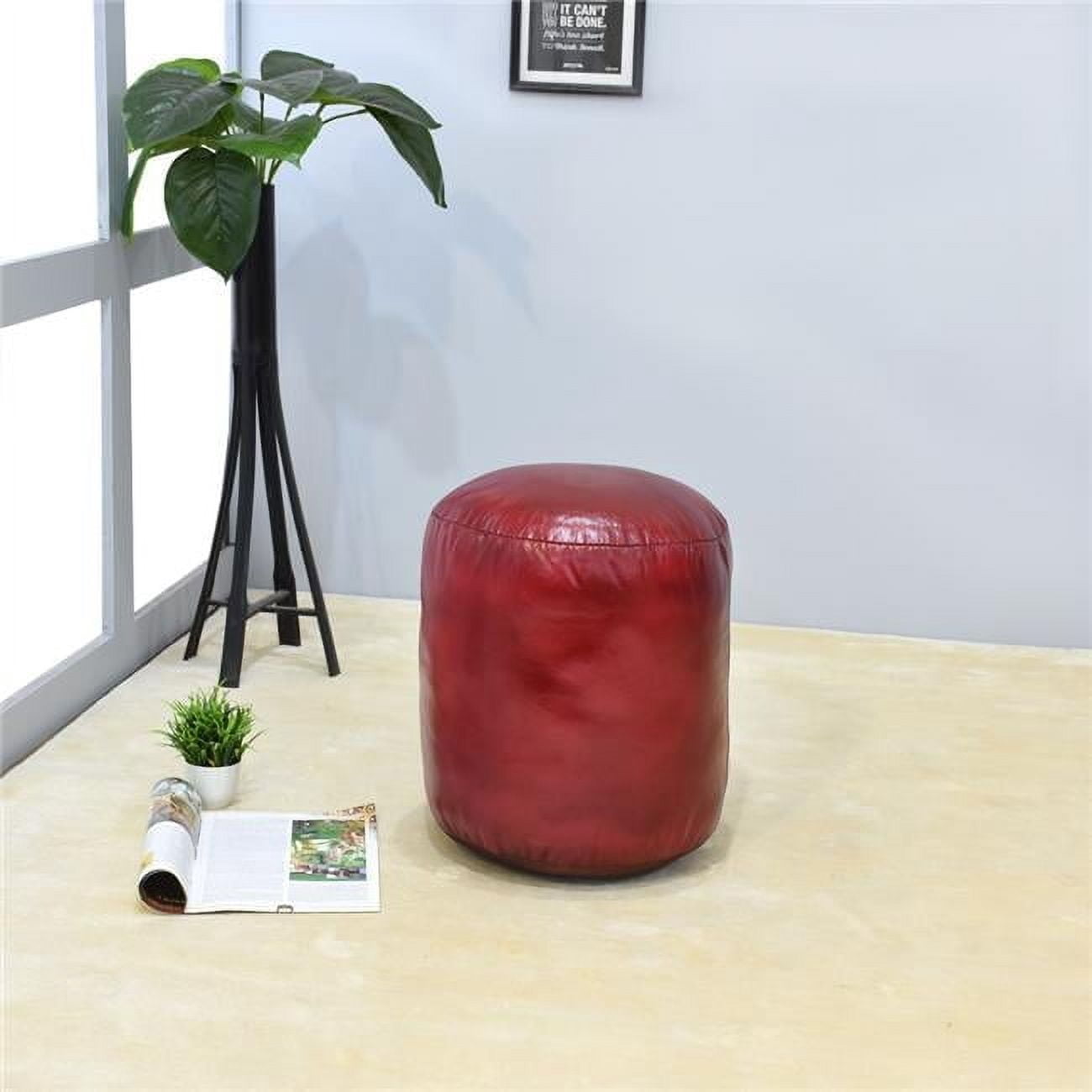 BBH Homes UBBBBACPF12SC11YB2HS 14 x 14 x 14 in. Recycled Foam Solid Handmade Leather Round ...