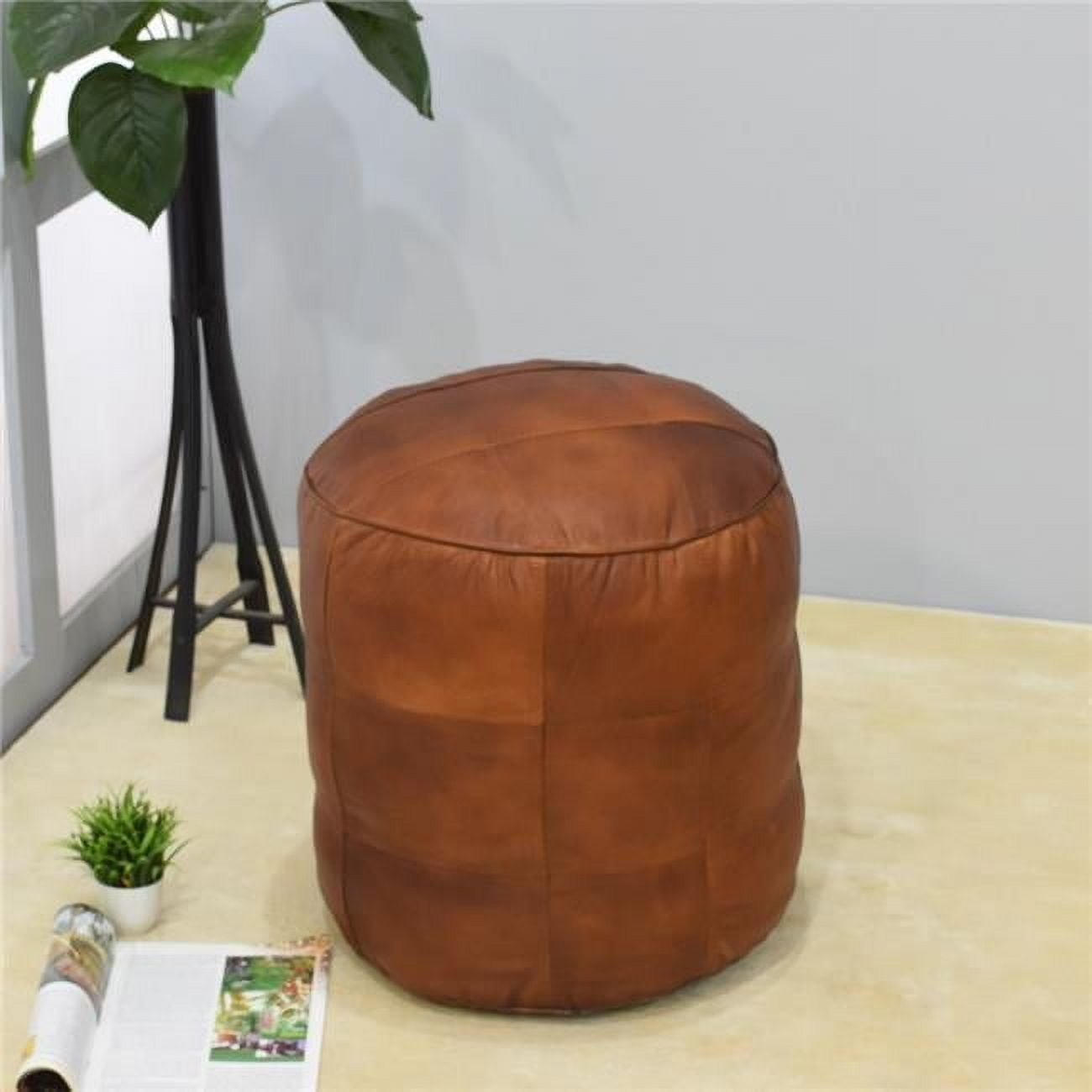 BBH Homes UBBBBACPF39SC51B1HS 18 x 18 x 18 in. Recycled Foam Geometric Handmade Leather Round ...