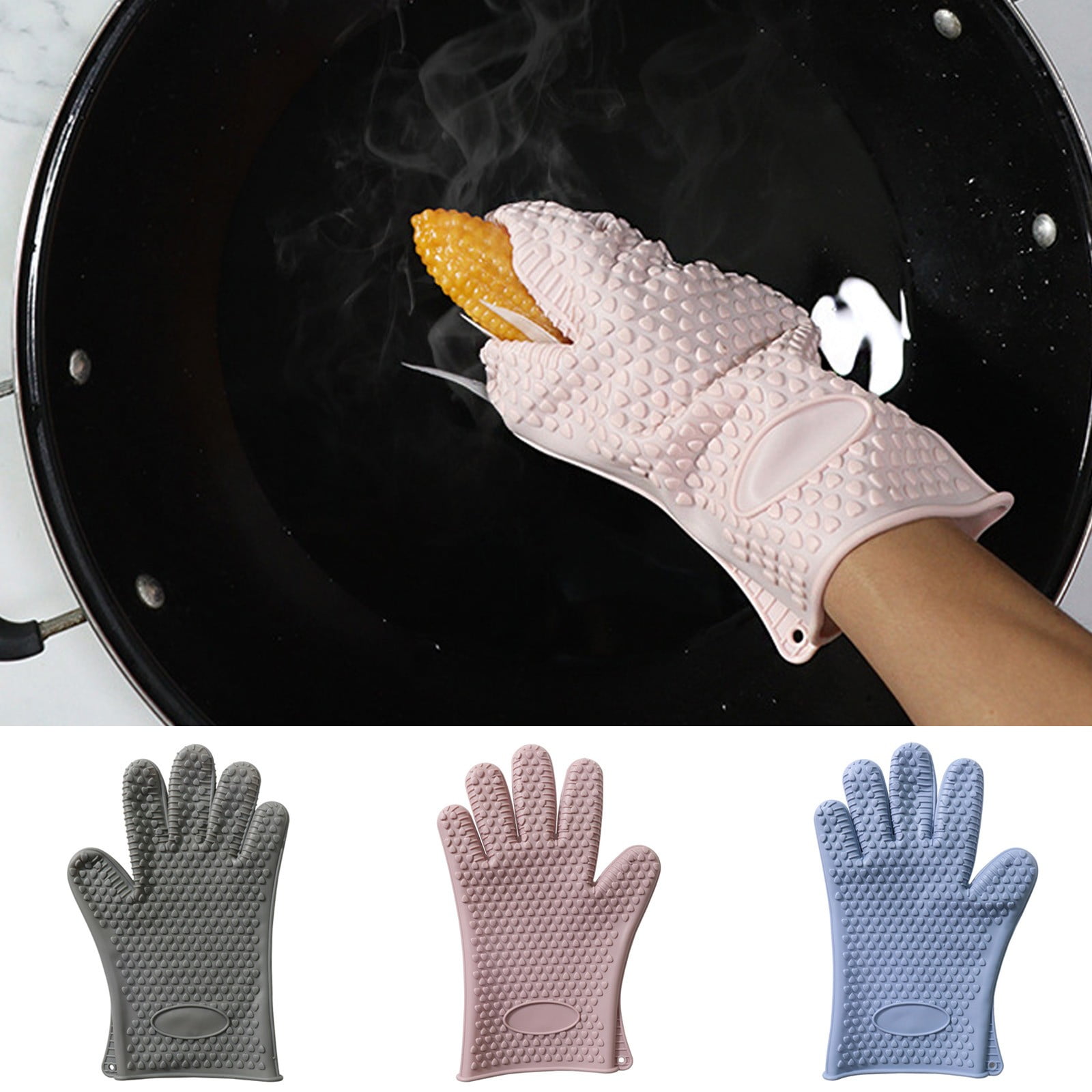 BBLCY Bakeware Kitchen Short Five Finger Silicone Gloves Oven Anti ...