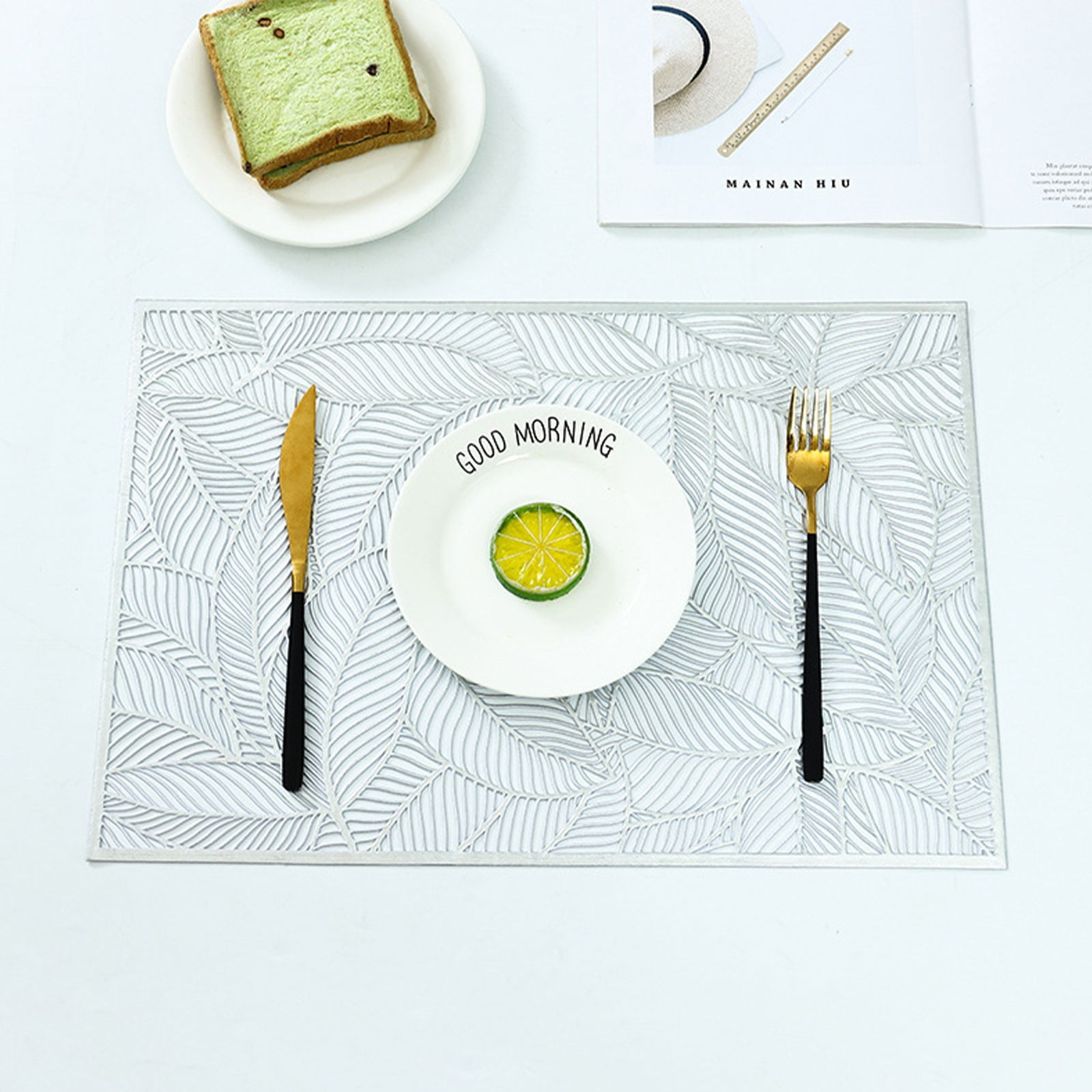 BBLCY Placemat Creative Rectangle PVC Placemat with Gold Foil, Heat ...