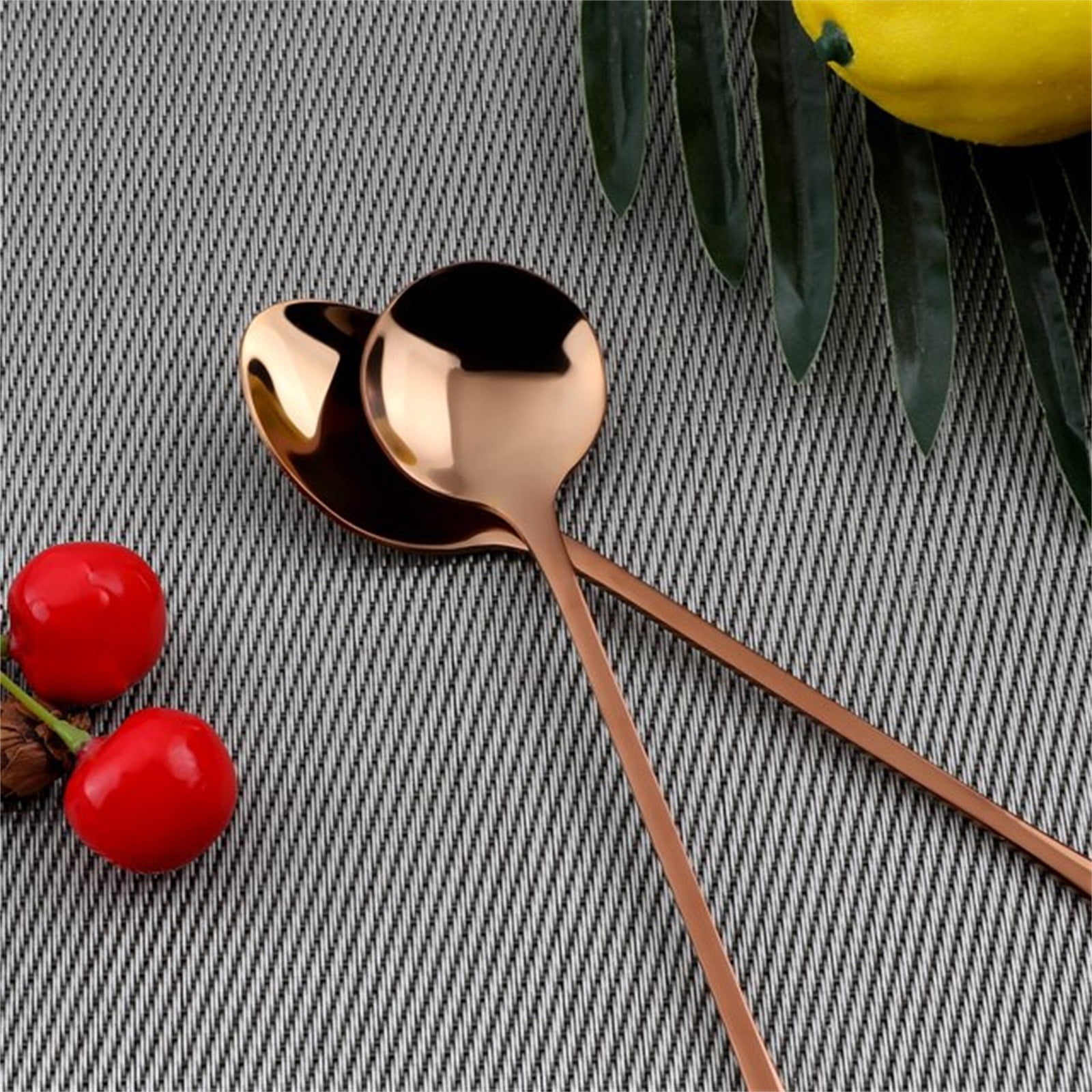 BBLCY Tableware Copper Long Handle Spoon 7.5” Stainless Steel Ellipse ...