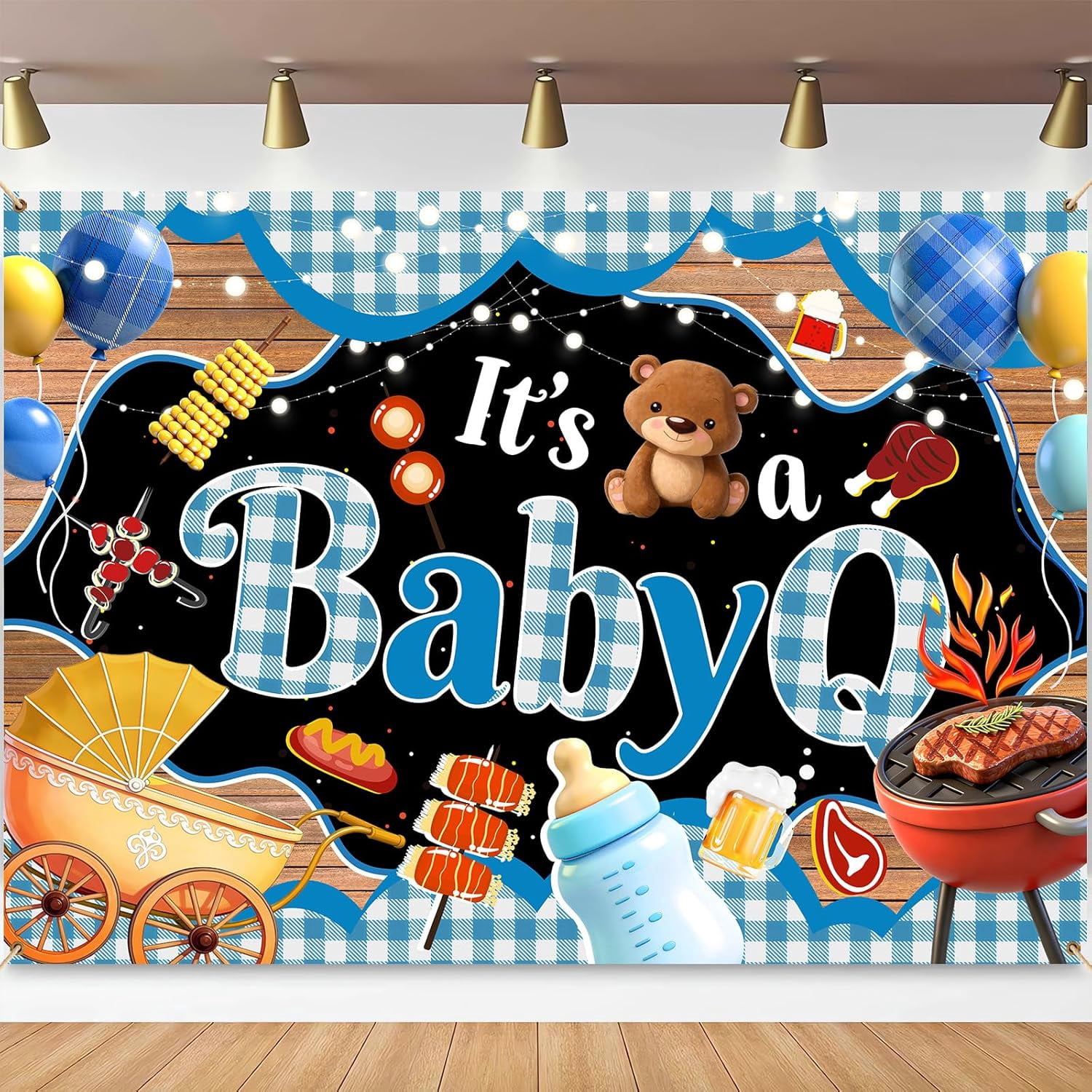 BBQ Baby Shower Backdrop It's A Baby Q Gender Reveal Background ...