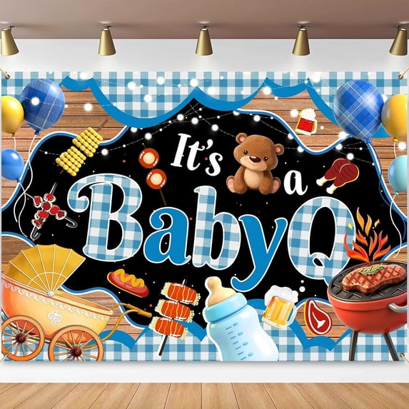BBQ Baby Shower Backdrop It's A Baby Q Gender Reveal Background ...