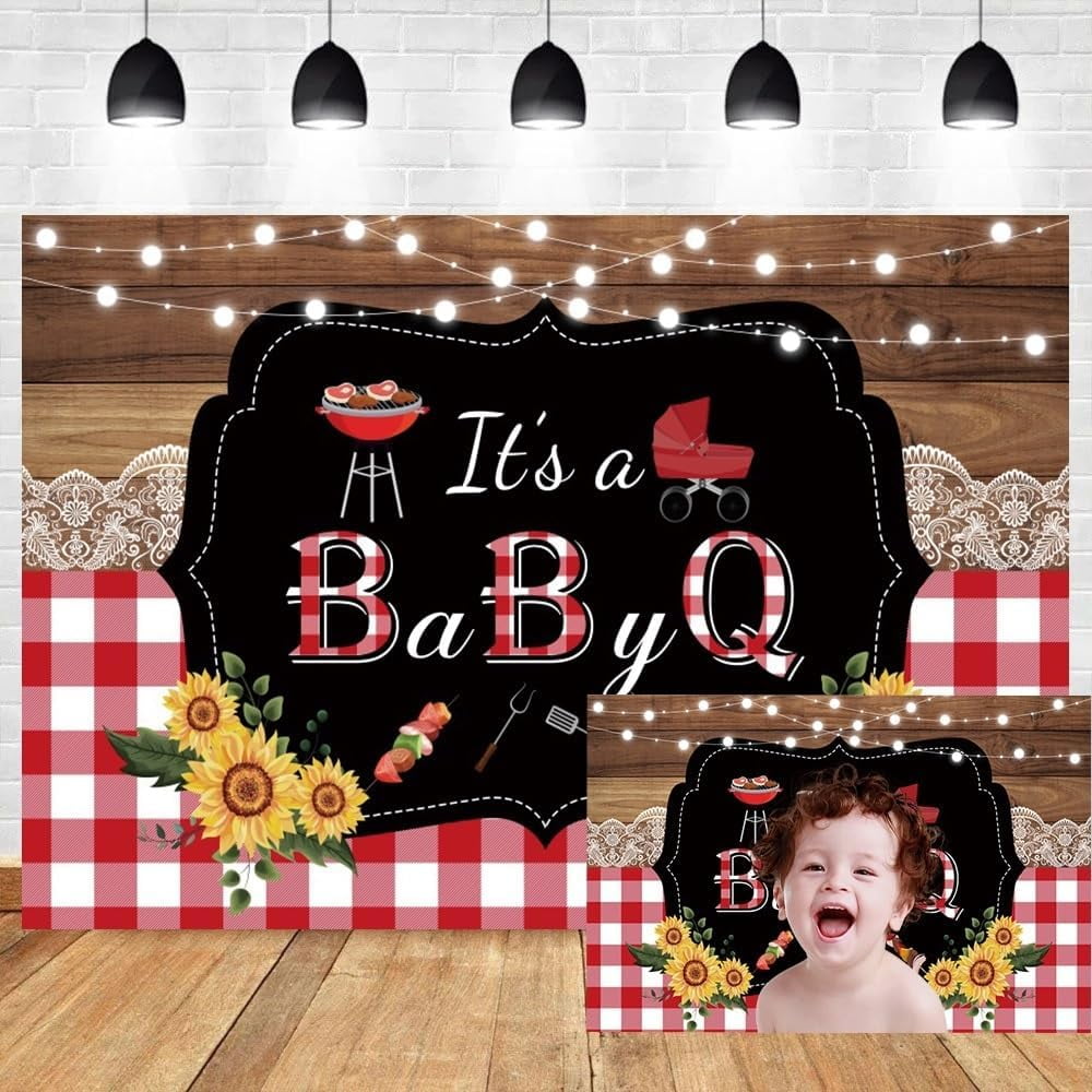BBQ Baby Shower Backdrop It's A BabyQ Gender Reveal Party Decorations ...