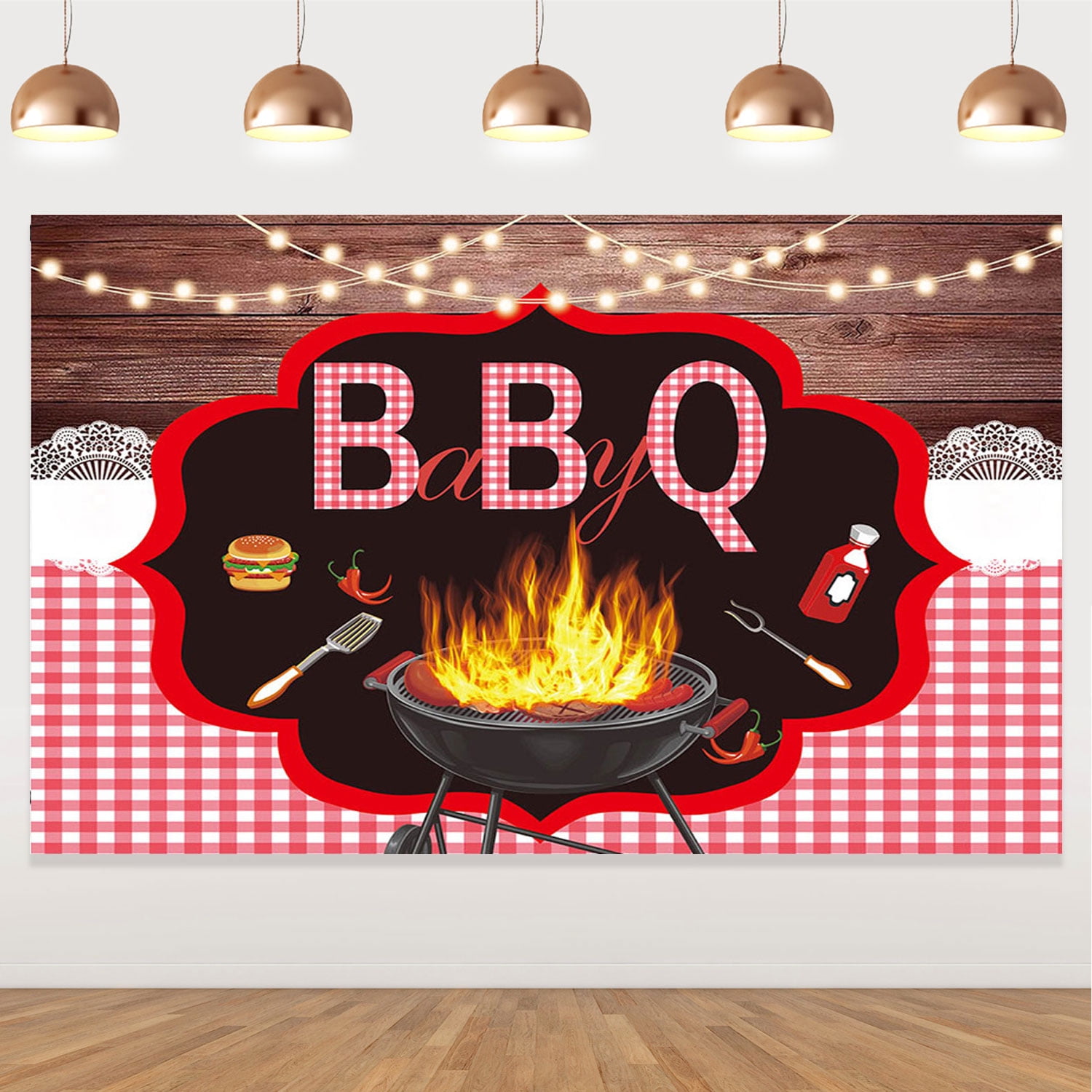 BBQ Baby Shower Party Backdrop Rustic Wood Red Gingham Photography ...