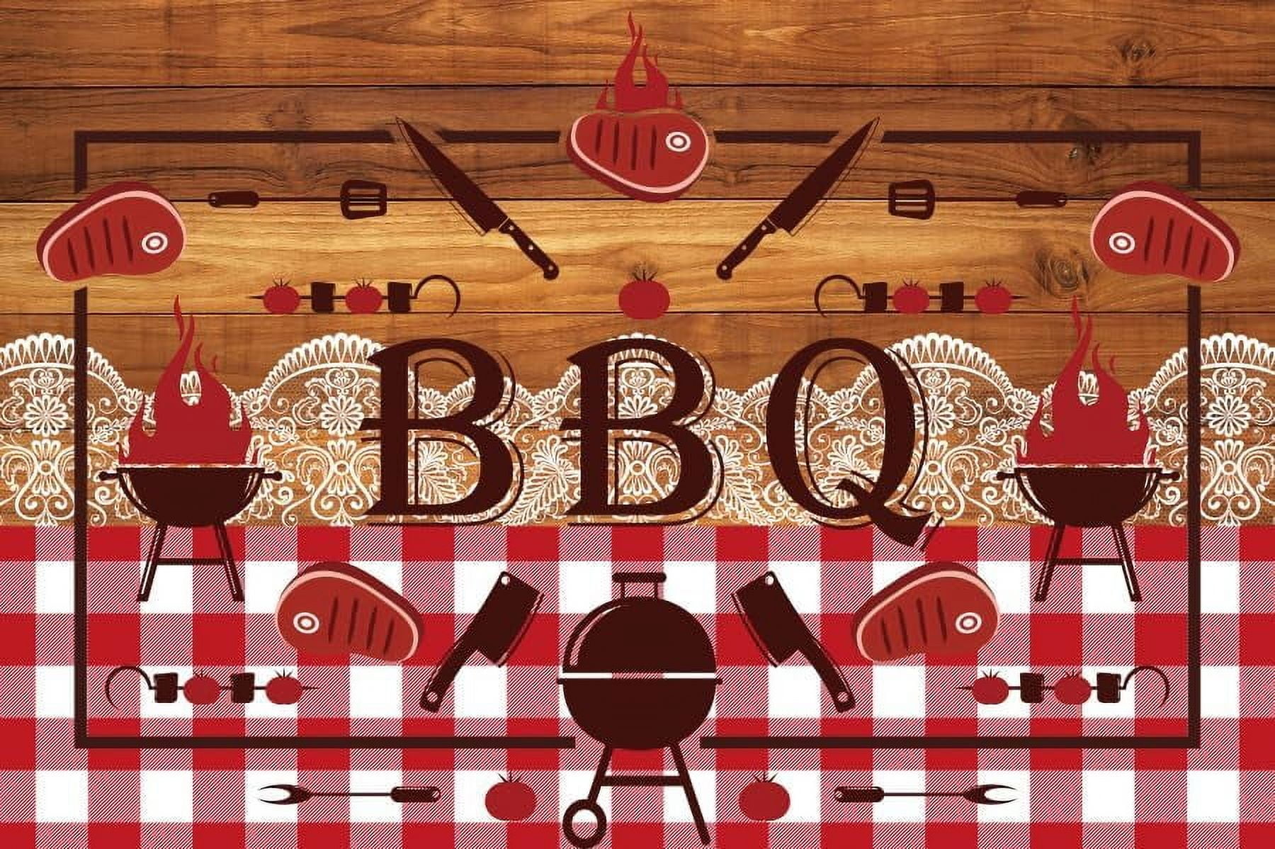 BBQ Backdrop Red White Checkered Brown Wooden Summer Barbecue Party ...