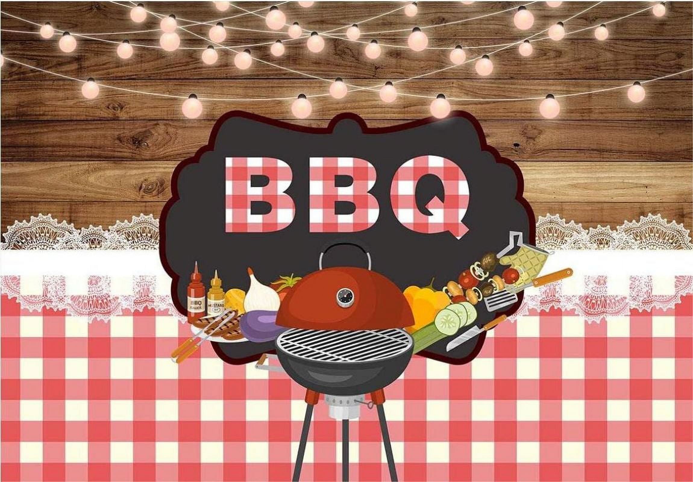 BBQ Backdrop String Lights Rustic Wooden Board Party Barbecue Baby ...
