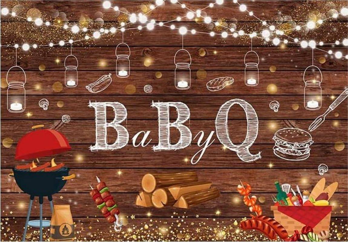 BBQ Backdrop String Lights Rustic Wooden Board Party Barbecue Baby ...