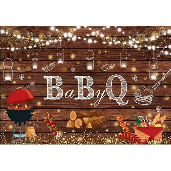 BBQ Backdrop String Lights Rustic Wooden Board Party Barbecue Baby ...