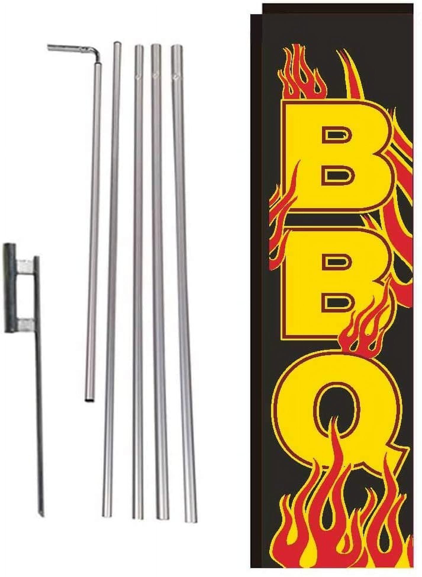 BBQ Barbecue Flames Rectangle Feather Banner Flag with Pole Kit and ...