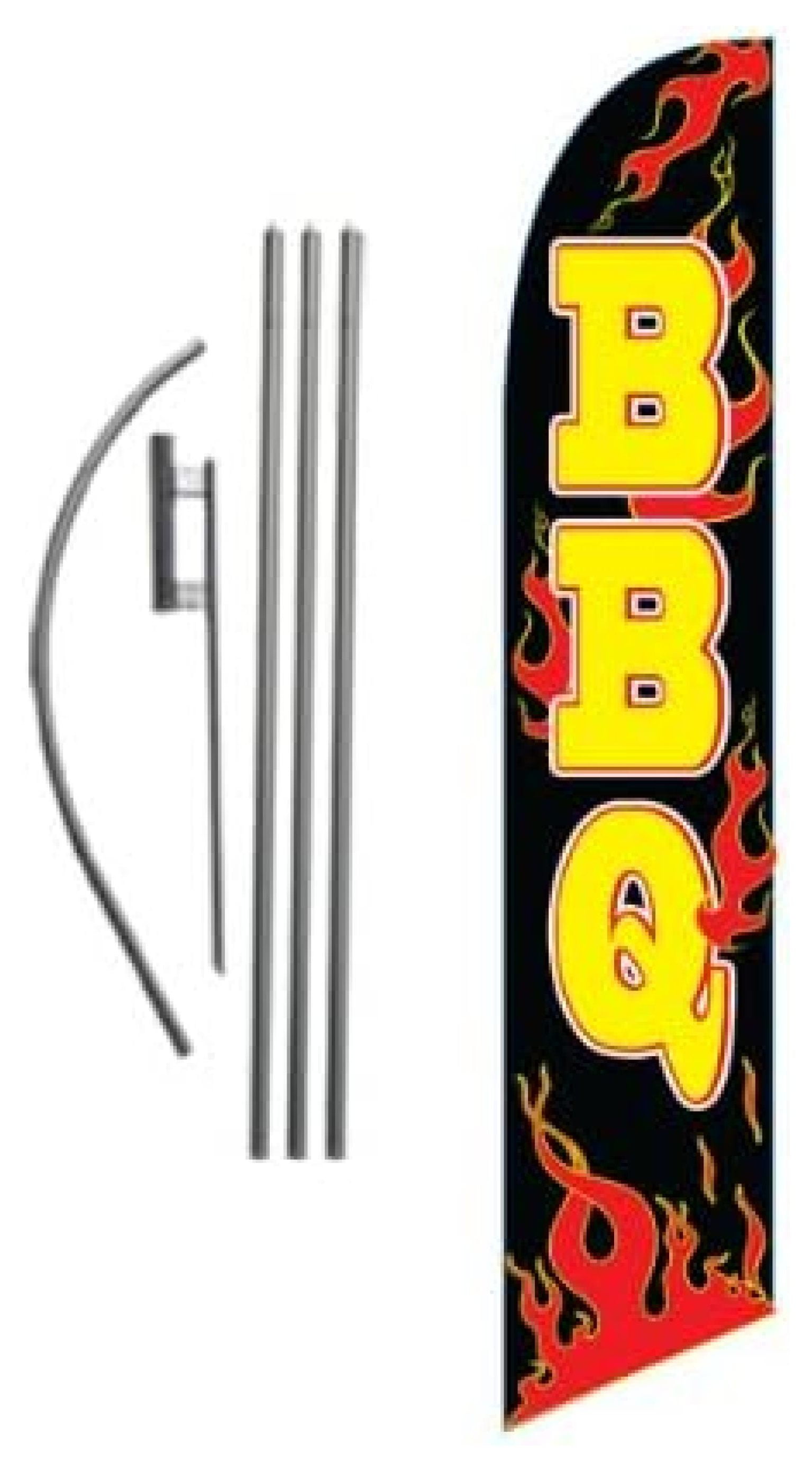 BBQ Barbeque Swooper Flag Kit - 12ft x 2.5ft Advertising Banner with ...