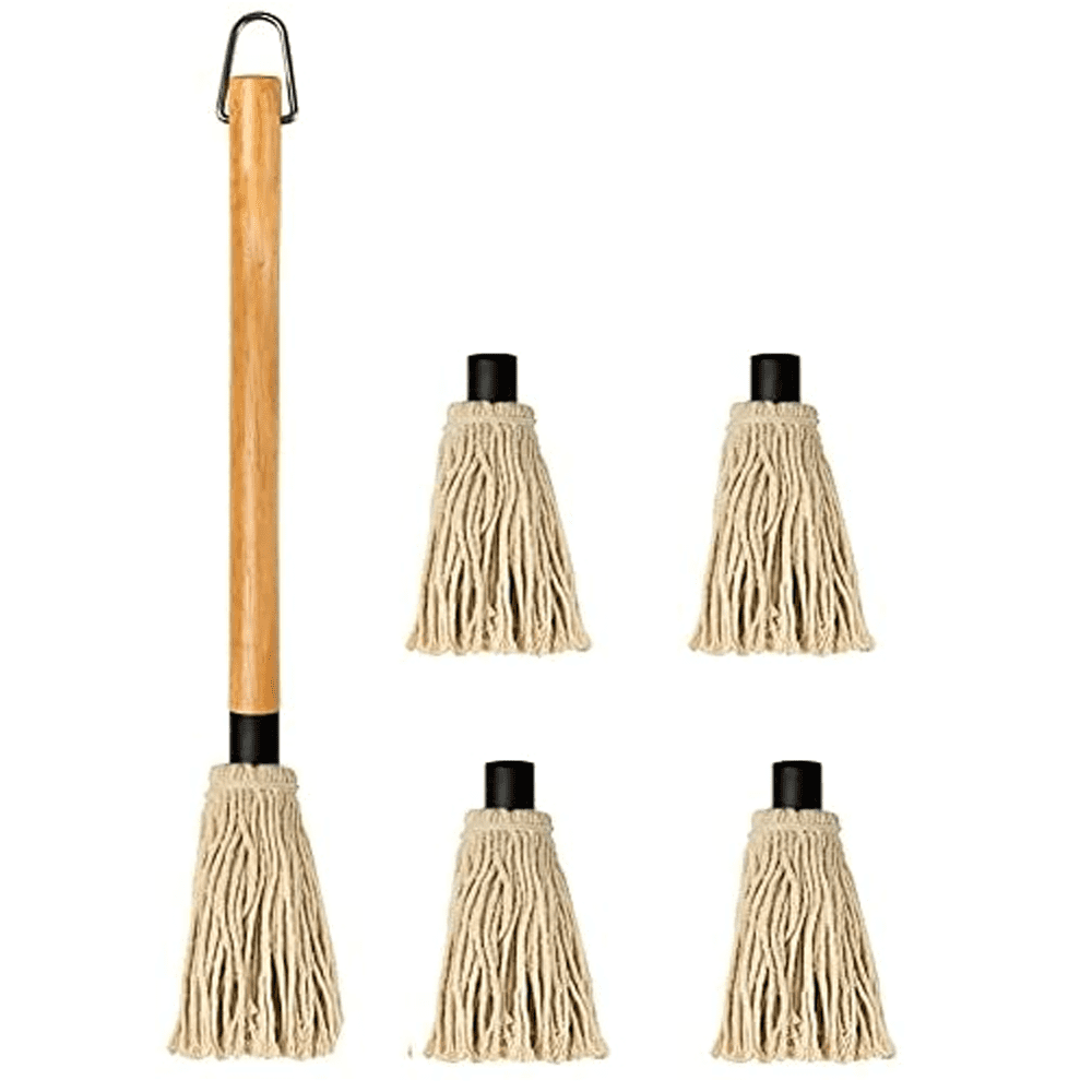 Bbq Basting Mop With 4 Extra Replacement Heads Grill Basting Mop Wooden Long Handle Perfect For