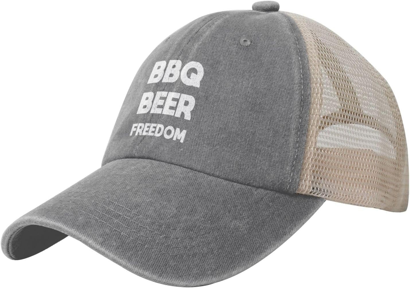 BBQ Beer Freedom Outdoor Washed Denim Mesh Hat Denim Baseball Cap ...