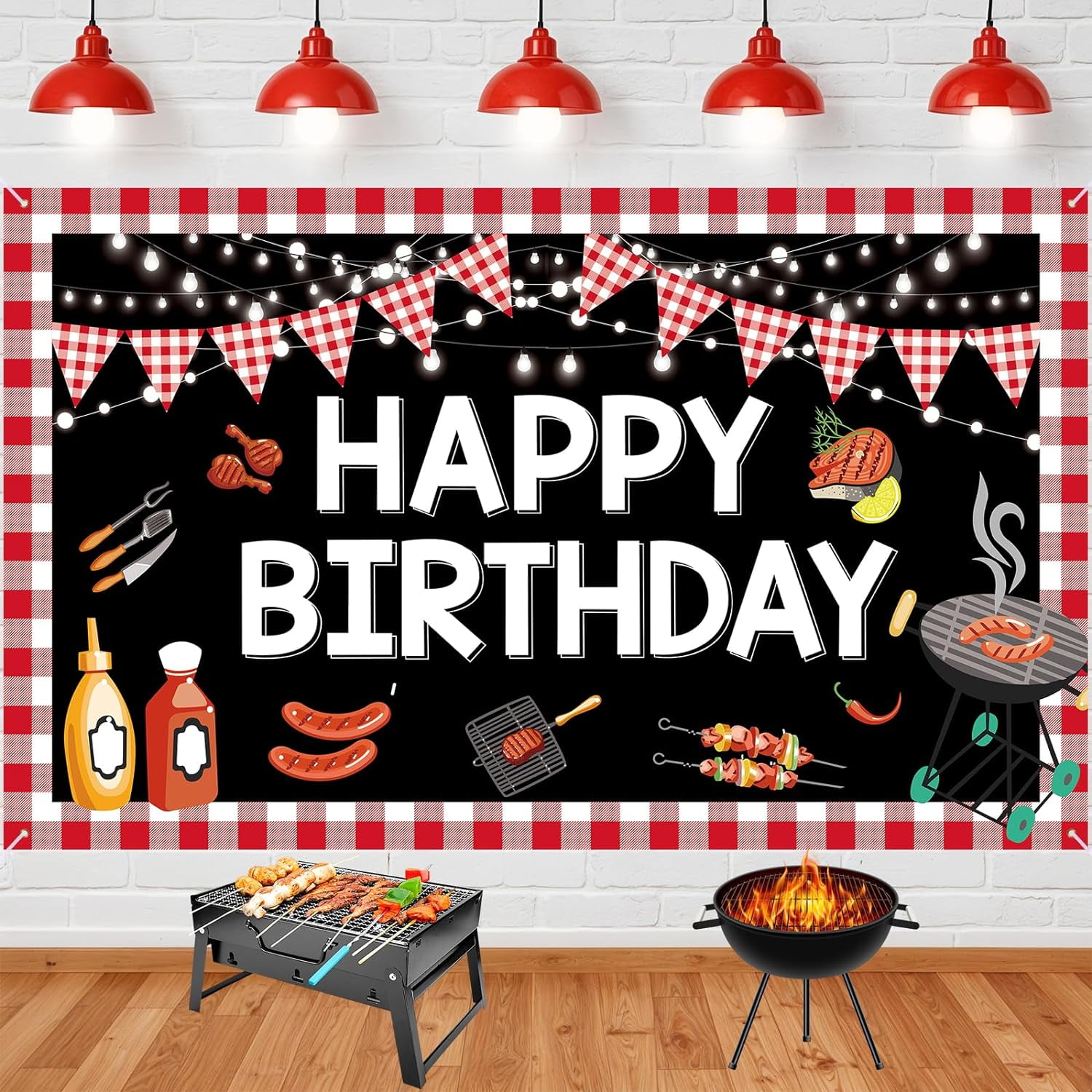 BBQ Birthday Party Decorations Large BBQ Happy Birthday Banner Red ...