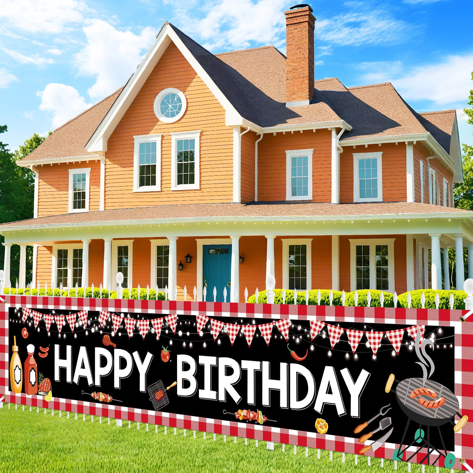 BBQ Birthday PartyTRDN Decorations Large BBQ Happy Birthday Banner ...