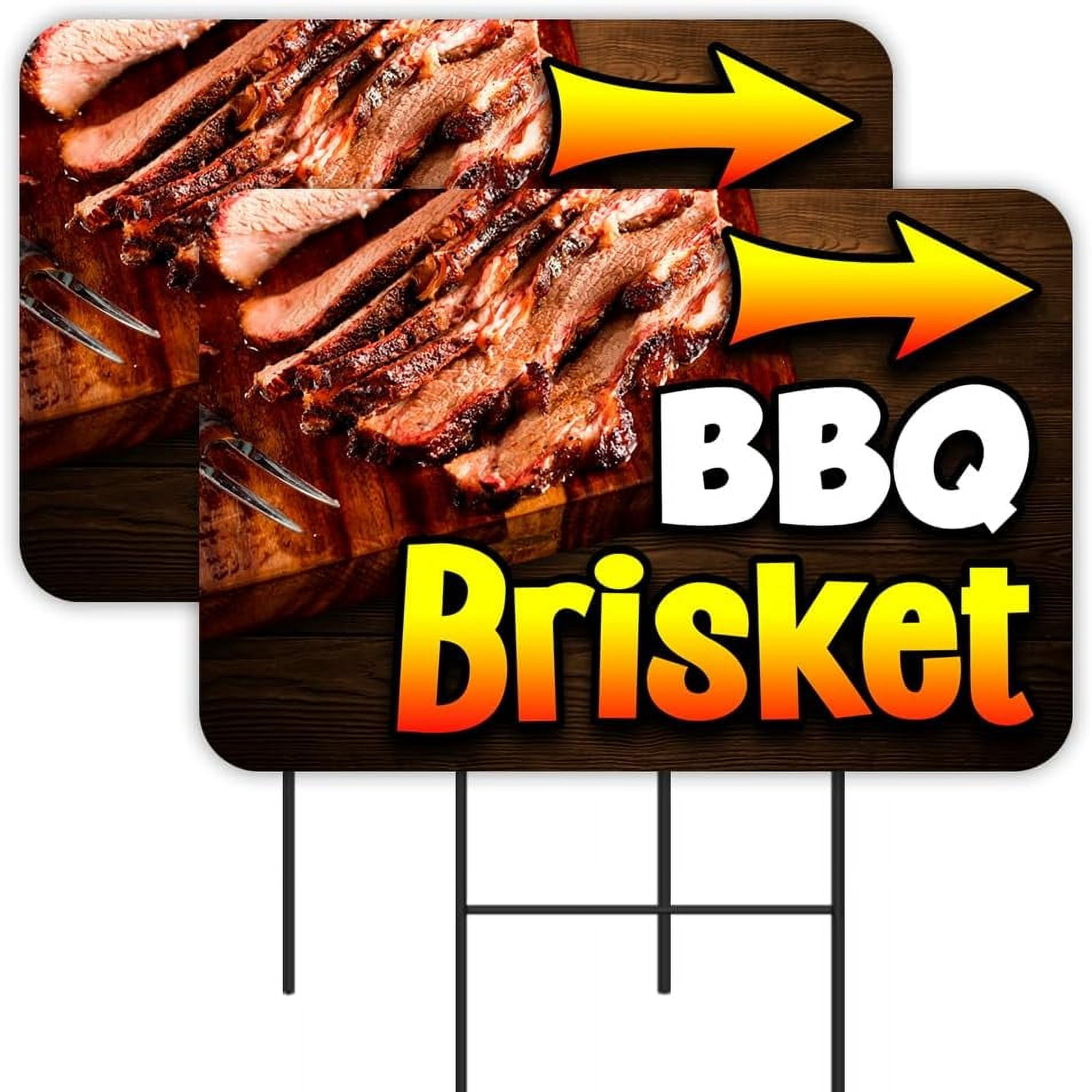 BBQ Brisket 2 Pack Double-Sided Yard Signs 16" x 24" with Metal Stakes ...